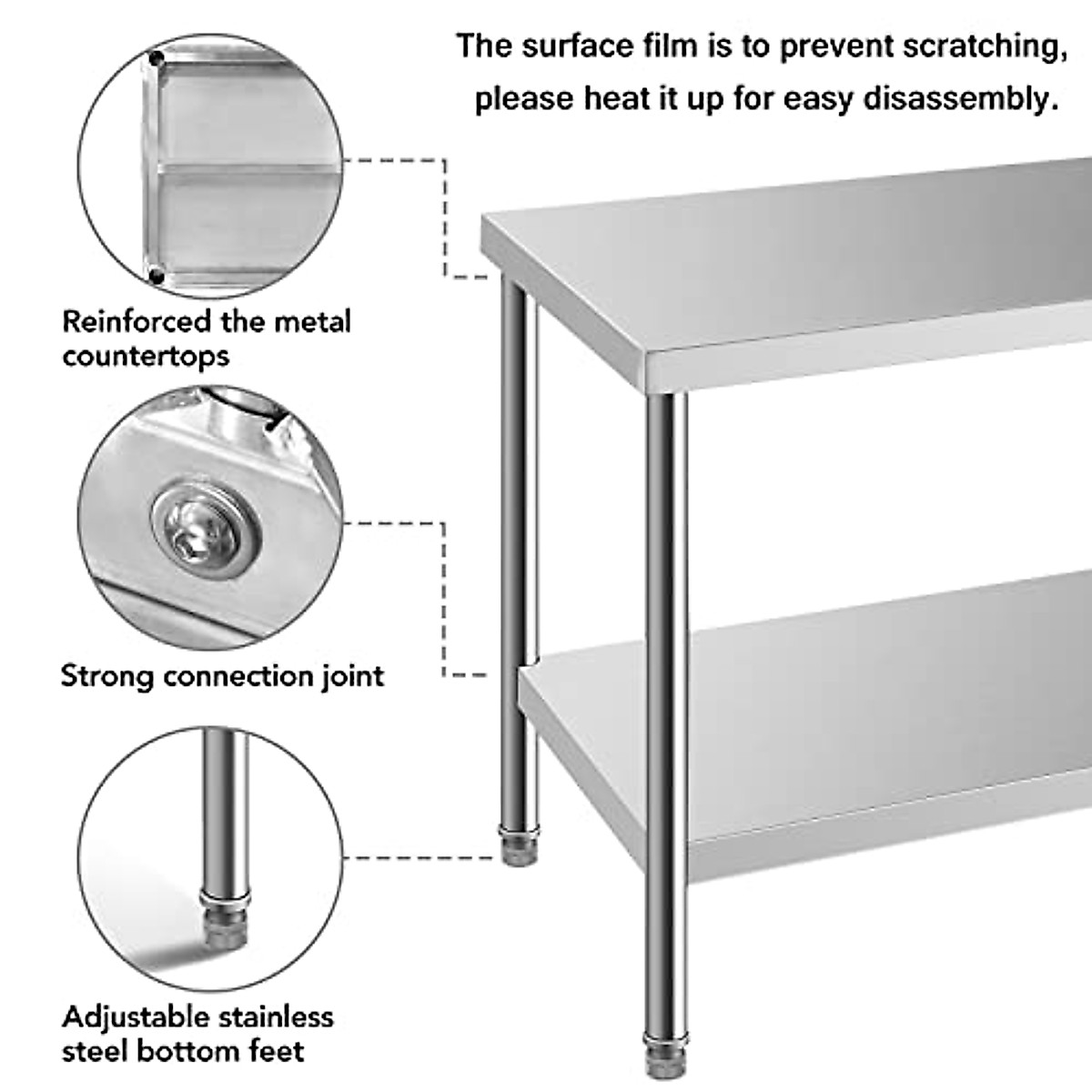 HXCFYP Stainless Steel Table for Prep & Work 24 x 18 Inches, NSF Commercial Heavy Duty Food Prep Worktable with Undershelf for Restaurant, Home and Hotel Christmas Preparation Table