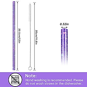 NiHome 40oz Straws, 12 Pack Glitter Plastic Replacement Straws for Stanley 40 oz Tumbler, 0.32’’ Diameter Reusable Straws 12’’ Long with 2 Brushes - Durable PETG, BPA-Free, w/Laser-Induced Sparkle