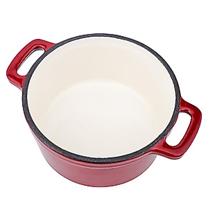 Flavehc Mini Cocotte 8 oz Mini Dutch Oven 0.25 qt. Cast Iron Garlic Roaster for Oven Garlic Confit Pot Ramekins with Lids Oven Safe Set of 4, Red