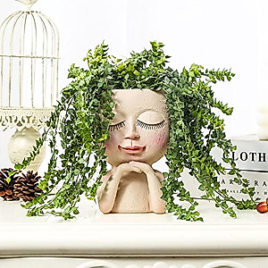 ZJ Whoest Cute Succulent Planter - Face Planter Flower Pot - Kawaii Head Planters -Unique Outdoor Indoor Planter - with Drainage Hole - (Doll Meditation)