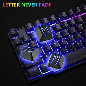 RGB Gaming Keyboard and Colorful Mouse Combo,USB Wired LED Backlight Gaming Mouse and Keyboard for Laptop PC Computer Gaming and Work,Letter Glow,Mechanical Feeling