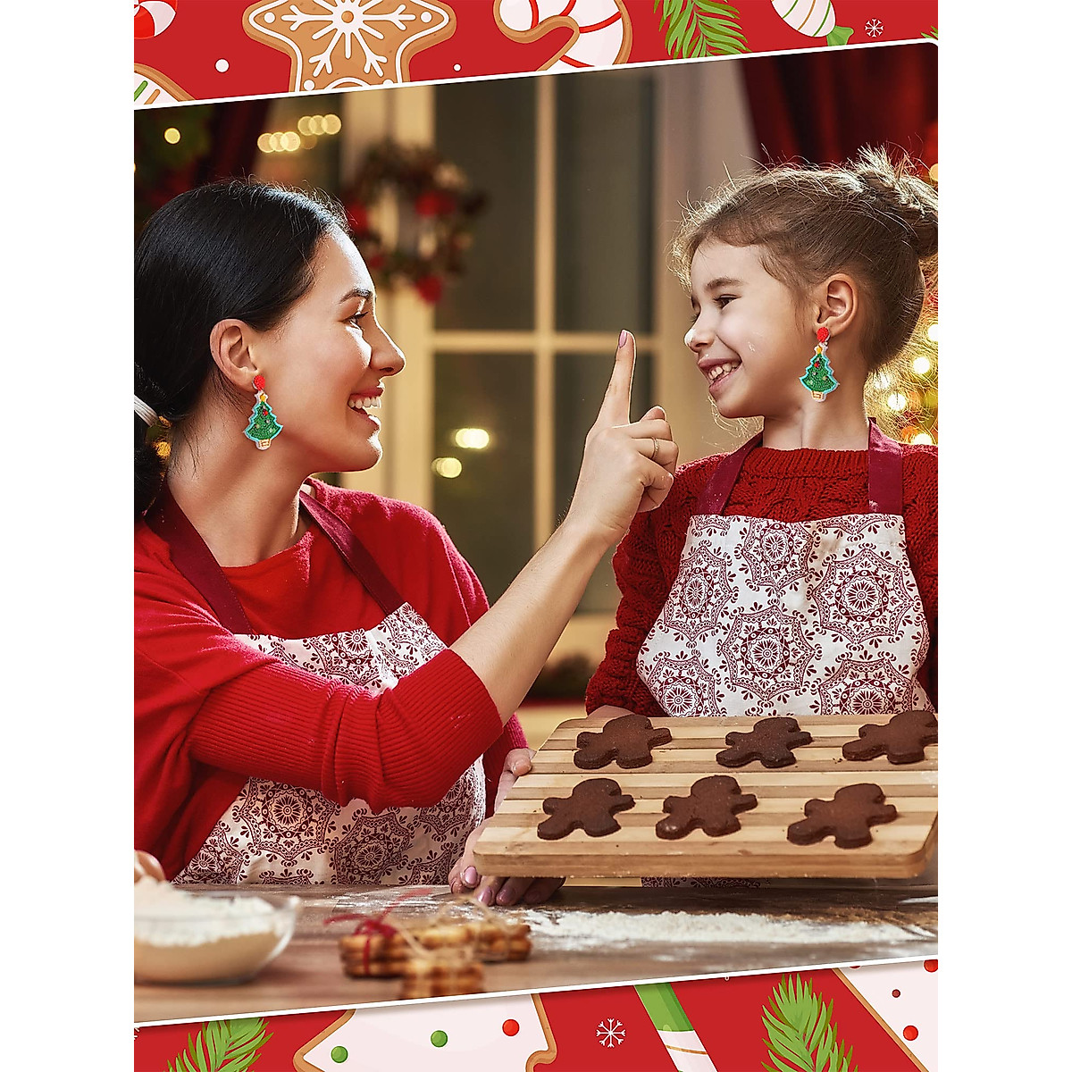 1 Pair Christmas Beaded Earrings Dangling Earrings Cute Christmas Earrings Christmas Tree Earrings Colorful Holiday Earrings Jewelry Gift for Women (Christmas Tree)