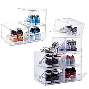 Attelite 6 Pack Large +3 Pack X-Large Drop Front Shoe Box Clear Shoe Storage Box, As Plastic Stackable Shoe Containers for Display Sneakers