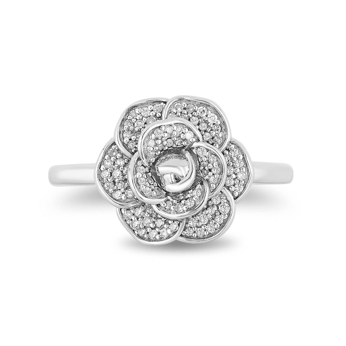 Jewelili Enchanted Disney Fine Jewelry Sterling Silver With 1/5Cttw Diamonds Cinderella 70Th Anniversary Gardenia Flower Ring, Size 9