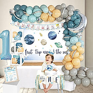 YSHMFEUX First Trip Around The Sun Birthday Decorations Party Supplies, Space Theme 1st Birthday Party Decor, 1st Birthday Boy Decorations, Baby Boy 1st Birthday Decor