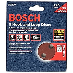 BOSCH SR5R240 5-Piece 240 Grit 5 In. 8 Hole Hook-And-Loop Sanding Discs