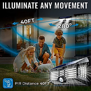 LazyPro Solar Lights Outdoor Super-Bright 298 LEDs 2500lm - LED Solar Motion Sensor Lights Outdoor - for Wall, Post, Pathway Garden up to 1600 sq ft - Solar Battery Powered 4400 mAh