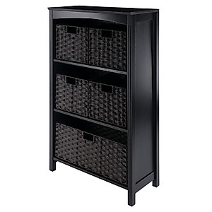 Winsome Wood Terrace 6-Pc Storage Shelf with 5 Foldable Woven Baskets - Espresso and Chocolate