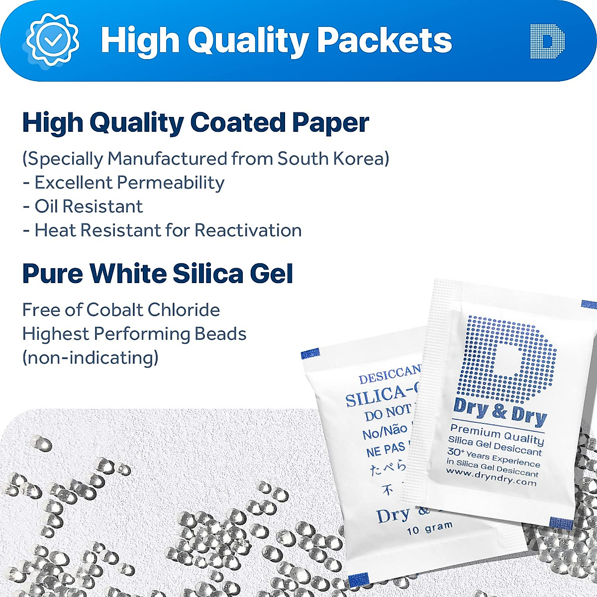 10gm Pack of 20 Dry&Dry Premium Pure & Safe Silica Gel Packets Desiccant Dehumidifier - Rechargeable Paper(FDA Compliant)