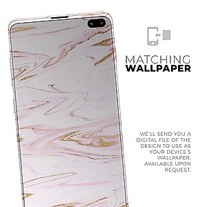 DesignSkinz Rose Pink Marble & Digital Gold Frosted Foil V15 Protective Vinyl Decal Wrap Skin Cover Compatible with The Samsung Galaxy S20 (Screen Trim & Back Glass Skin)