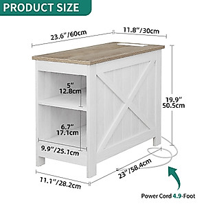 YITAHOME End Table with Charging Station, Narrow Side Table with Storage Shelf, Farmhouse Nightstand with Storage for Small Spaces, Living Room, Bedroom, Grey Wash
