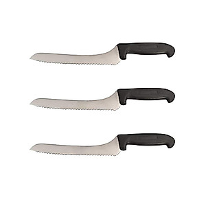 Cozzini Cutlery Imports Set of 3-9” Offset Bread Knives Serrated Deli Sandwich Black (Black)