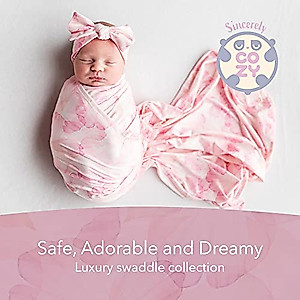 SINCERELY COZY – Baby Swaddle Blankets, Newborn Swaddle and Headband Set for 0-3 Months, Newborn Blankets for Baby Girls, Made of Bamboo Rayon, Rose Petal Love