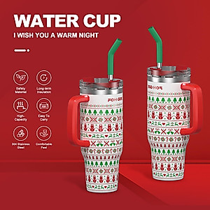FOHGEE Christmas Style 40oz Stainless Steel Tumbler with Handle - Keep Drinks Cold & Hot All Season! (Stripes)