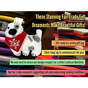 Dog Christmas Ornaments 2023 - Felt Christmas Ornaments - Dog Gifts for Women - Small Dog Ornaments, Fair Trade, Hand Felted Made in Nepal - Dog Lover Comes in an Organza Bag so It's Ready for Giving