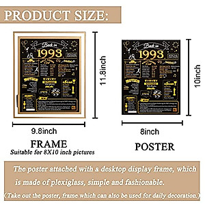 FALAMON Framed 30th Birthday Decorations for Women or Men, 8x10 Birthday Anniversary Decorations Poster, Birthday Party Supplies Gifts, Back in 1993