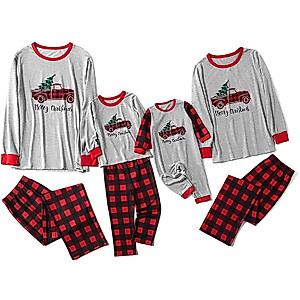 IFFEI Matching Family Pajamas Sets Christmas PJ's Sleepwear Truck Print Top and Plaid Pants with Pocket Women: L