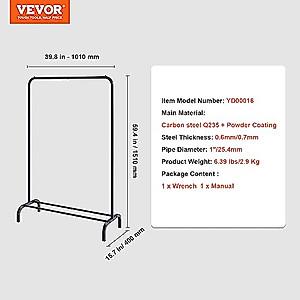 VEVOR Clothes Rack, Heavy Duty Clothing Garment Rack with Hanging Rod and Bottom Storage Area, Clothing Rack for Bedroom Guest Room