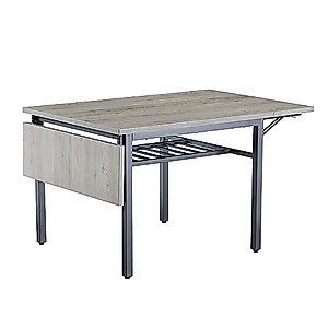 AMNOOL Folding Dining Table 1.2 Inch Thick Table Top Rectangle Retractable Dining Table with 2 Drop Leaves Adjustable Legs Desk Game Table for Dining Room Living Room Small Space (Grey)