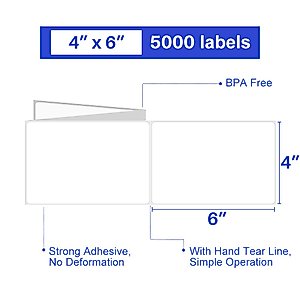 ESSENTIAL Fanfold 4" X 6" Direct Thermal Shipping Labels with Perforations, 5000 Labels, Permanent Adhesive - Compatible with Rollo & Zebra Printer