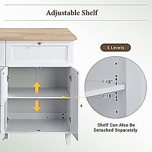 Bellemave Kitchen Island Set with Drop Leaf and 2 Seatings,Dining Table Set with Storage Cabinet,Drawers and Adjustable Shelves( White+Rustic Brown)