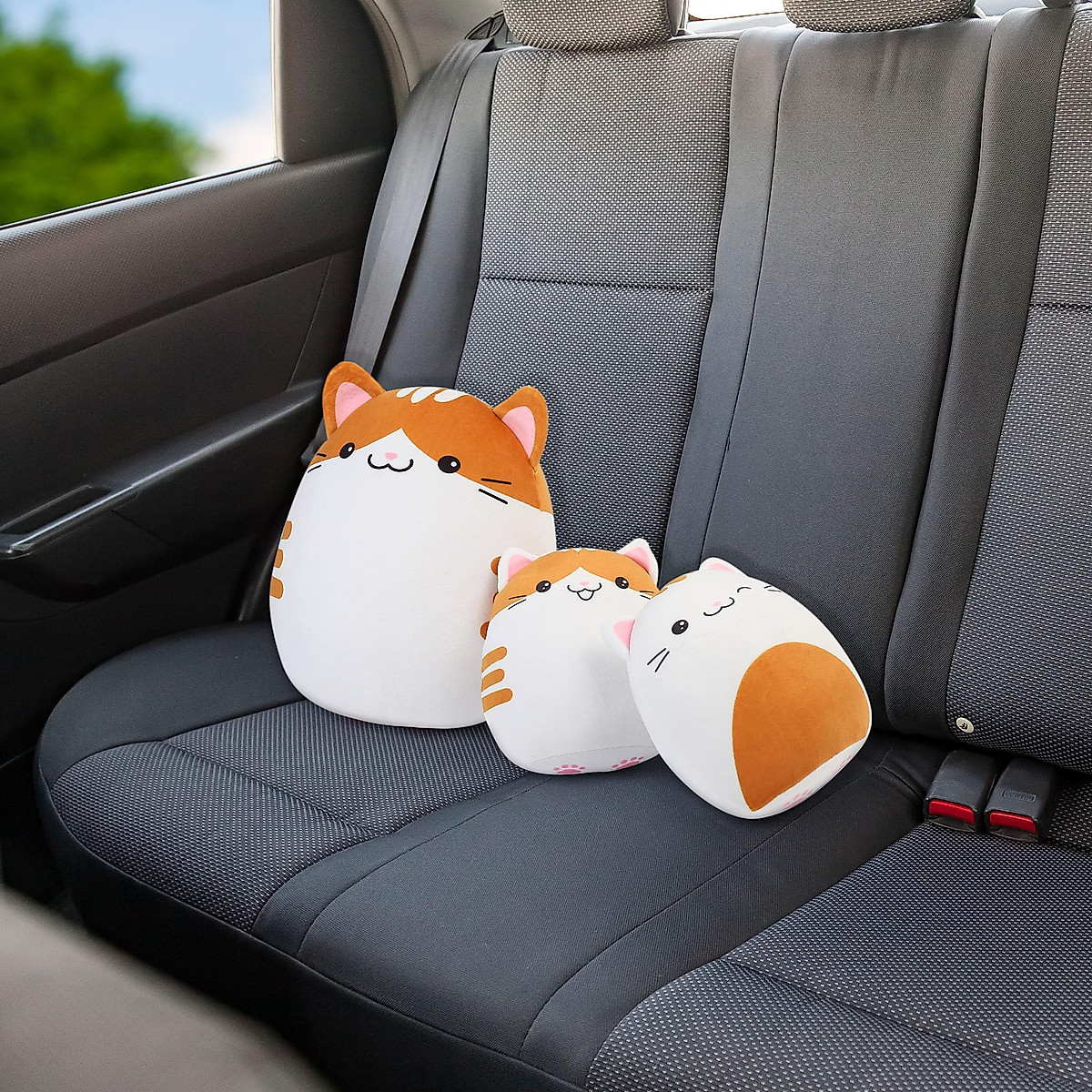 BenBen Cat Plush Toy, Set of 3, 12'' and 7'' Squishy Kitty Stuffed Animal Toy Hugging Pillow, Soft Cushion Plushies Gift for Kids, Easter Basket Stuffers