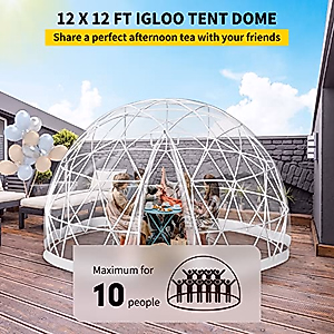 VEVOR 12FT Garden Dome Bubble Tent, Upgraded Geodesic Dome Greenhouse with Transparent TPU Cover and Sand Bags, Waterproof Garden Dome House for Patio and Dining Places