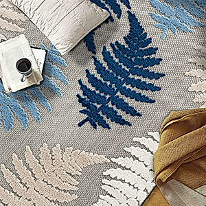 Rugshop Seville Floral Leaves Non-Shedding Patio Deck Backyard Indoor/Outdoor Area Rug 5' x 7' Blue
