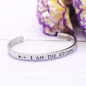 LParkin I AM THE STORM Inspirational Bracelets for Women Empowering Jewelry Motivating Cancer Survivor Gift (Cuff)