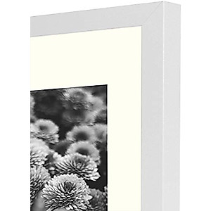 Frametory, 16x20 Picture Frame - Made to Display 11x14 Photo with Ivory Mat - Wide Molding - Built in Hanging Features - Preinstalled Wall Mounting Hardware (White, 1 Pack)