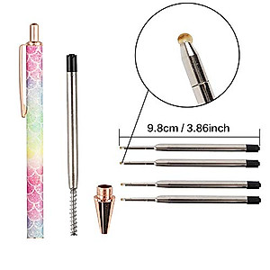 4pcs Glitter Metal Retractable Ballpoint Pen Bling Rose Gold Click Ballpoint Pens Black Ink Medium Point 1mm for School Writing,Wedding Birthday Gift Pen