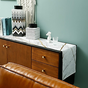 Marble Table Runner-Cotton linen-Long 120 inche White Gray Gold Dresser Scarves,Texture Tablerunner for Kitchen Coffee/Dining/Sofa/End Table Bedroom Home Living Room,Scarfs Decor for Holiday Dinner