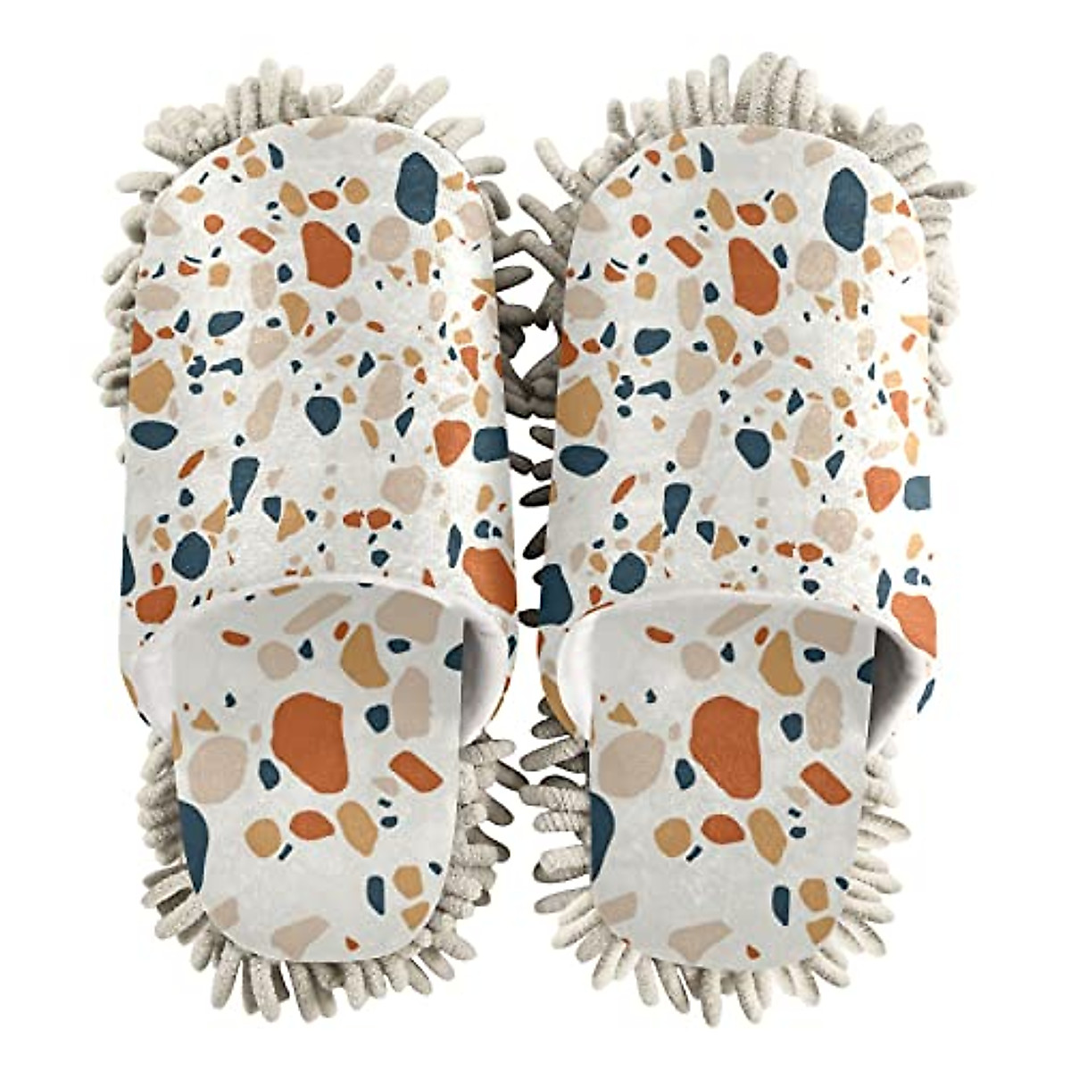 Kigai Microfiber Cleaning Slippers Brown Terrazzo Washable Mop Shoes Slipper for Men/Women House Floor Dust Cleaner, Size M