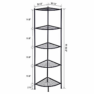 UPVOTED 5-Tier Metal Corner Wire Shelf Compact Shelving Display Unit Plant Stand Rack Freestanding for Kitchen, Office, Bedroom, Living Room, Black