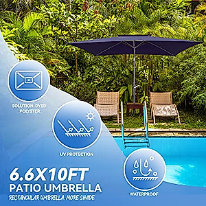 Pakarde 6.6x10ft Rectangle Patio Umbrellas 2 Tiers Outdoor Table Umbrella with Push Button Tilt and Crank for Pool, Backyard, Deck, Picnic, Yard