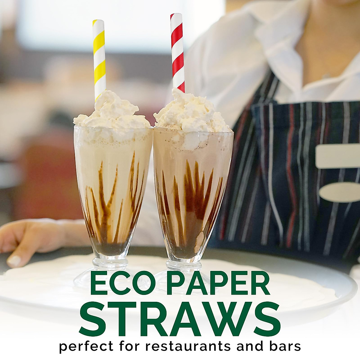 [10mm Wide] 8.5 inch Colossal Paper Straws for Smoothie & Milkshake - Colorful Stripes (Pack of 100)