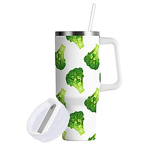 ARGTILDN 30 oz Tumbler Broccoli Vegetable Insulated Travel Mug with Handle and Straw Lid Stainless Steel Vacuum Coffee Cup Tea Beverage Container Water Bottles for Car Sports office