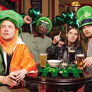 Tatuo 6 Pcs St. Patrick's Day Placemats Buffalo Plaid Placemats Lucky Clover Shamrock Blessed Table Mats Non Slip Heat Resistant Washable Place Mats for Kitchen Dining, 12 x 18 Inch (Stylish Style)