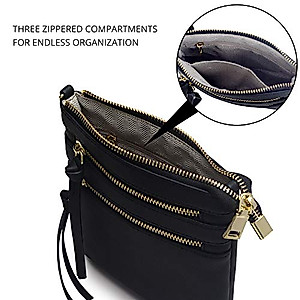 Bveyzi Women's Small Crossbody Purse Multi-Pocket Lightweight Crossover Travel Bag Over The Shoulder with Extra Long Strap (Black)