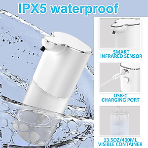 Josnown Automatic Foaming Soap Dispenser, 13.5oz/400ML Wall Mount Dispenser, USB Rechargeable,4 Gear Adjustable, Touchless Hand & Dish Soap Dispenser for Bathroom, Kitchen