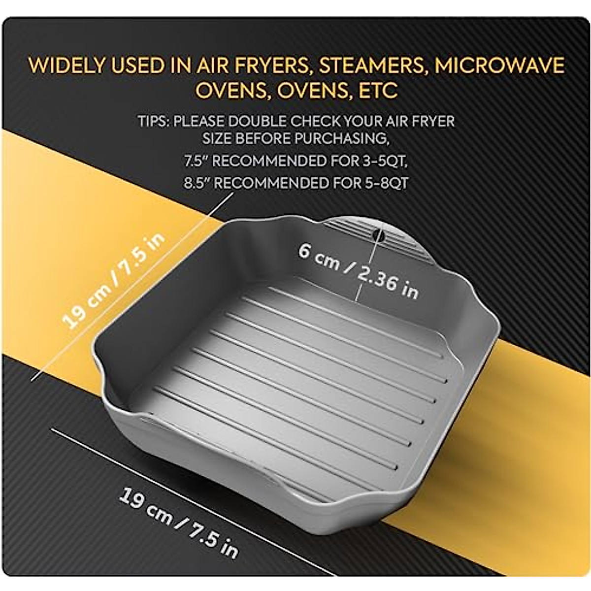 Silicone Air Fryer Liners Set OF 2, Air Fryer Silicone Liners for 3-5QT Air Fryer Tray Baking Oven, 7.5” Reusable Square Air Fryer Liners with Handles & Holes, Air Fryer Inserts, Air Fryer Accessories
