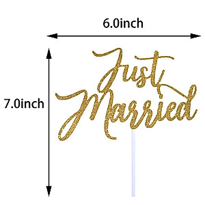 Just Married Cake Topper - Little Backyard Wedding & Bridal Shower/Engagement Party Decoration, Gold Glitter Paper