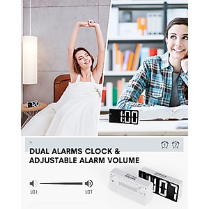 Mesqool Digital Alarm Clock for Bedroom, White, 7-Inch Screen, Adjustable Brightness, Loud Alarm, USB Charger, 12H/24H Time Format, Night Light, Dual Alarms, 18-Month Warranty