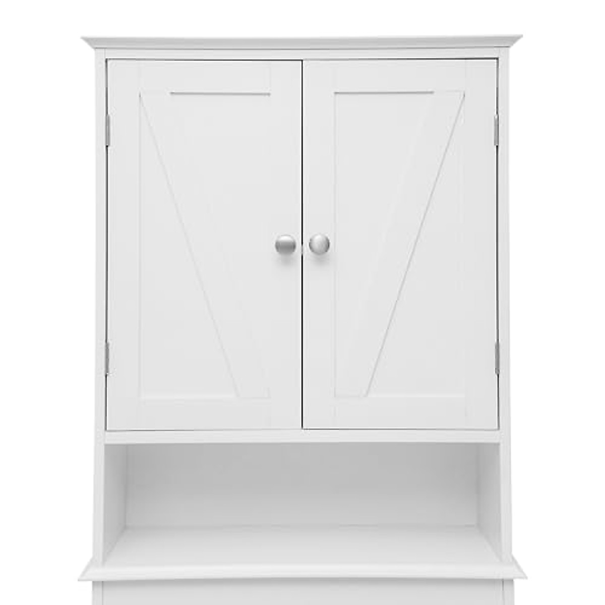 Flash Furniture Dune Farmhouse Over The Toilet Bathroom Storage Organizer with Magnetic Closure Doors, Adjustable Cabinet, Open Lower Shelf, Set of 1, White