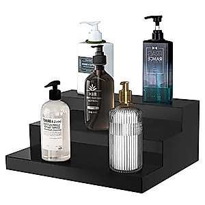 CiaoHER Large Acrylic Wine Liquor Bottle Rack 16x12.5x6.5in 3tier Black Countertop Riser Display for Bar Coffee Leisure Station Retail Store Shop Grocery Collection Organizer Stand