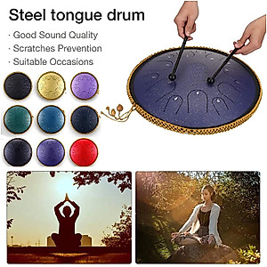 Steel Drum 15 Notes Steel Tongue Drum 13 Inch Tank Drum Zen Drum With Mallets Travel Bag For Beginner Music Lovers Gift (Obsidian)