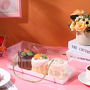 30 Pcs Clear Cupcake Boxes Bakery Cake Boxes with Handle and Paperboard Plastic Rectangular Cupcake Containers Portable Clear Gable Boxes Dessert Cookies Gift Boxes for Party Favor 10.8 x 4.3 x 3.7''