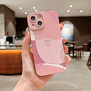 YKCZL Compatible with iPhone 13 Mini Case 5.4 Inch, Cute Painted Art Heart Pattern Full Camera Lens Protective Slim Soft Shockproof Phone Case for Women Girls(Pink)