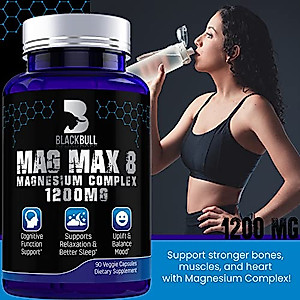 Blackbull MagMax Magnesium Complex 1200 mg -90 Capsules | L-Threonate, Glycinate, Citrate, Chelate, Bisglycinate, Malate, Aspartate, Taurate | Calm and Sleep