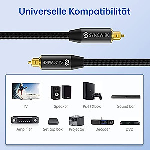 Syncwire Digital Optical Audio Cable 10 Feet, [24K Gold-Plated, Durable Nylon] Fiber Optic Toslink Cord Compatible with Sound Bar, Home Theater, TV, Playstation, Samsung Black
